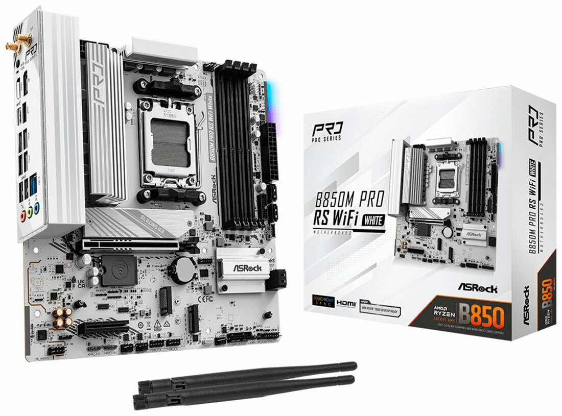 Материнская плата Asrock B850M PRO RS WIFI WHITE (AM5, mATX)