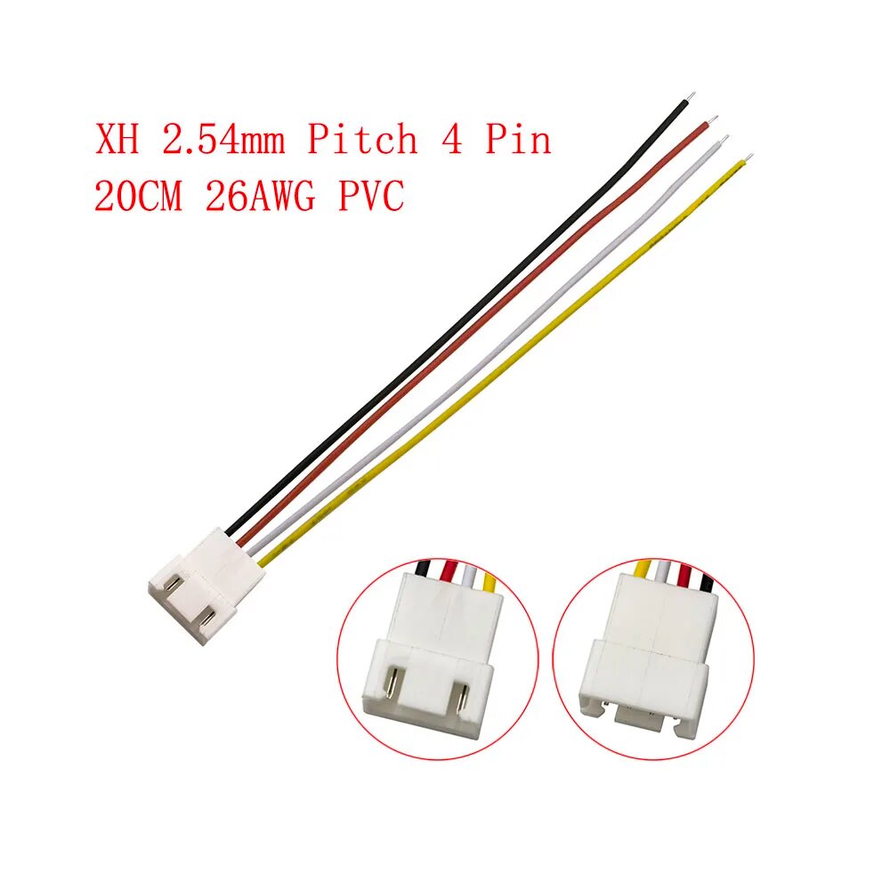 Разъемы XH 2.54 мм 4Pin 20см 26AWG, 5шт, Цвет: 4P-K