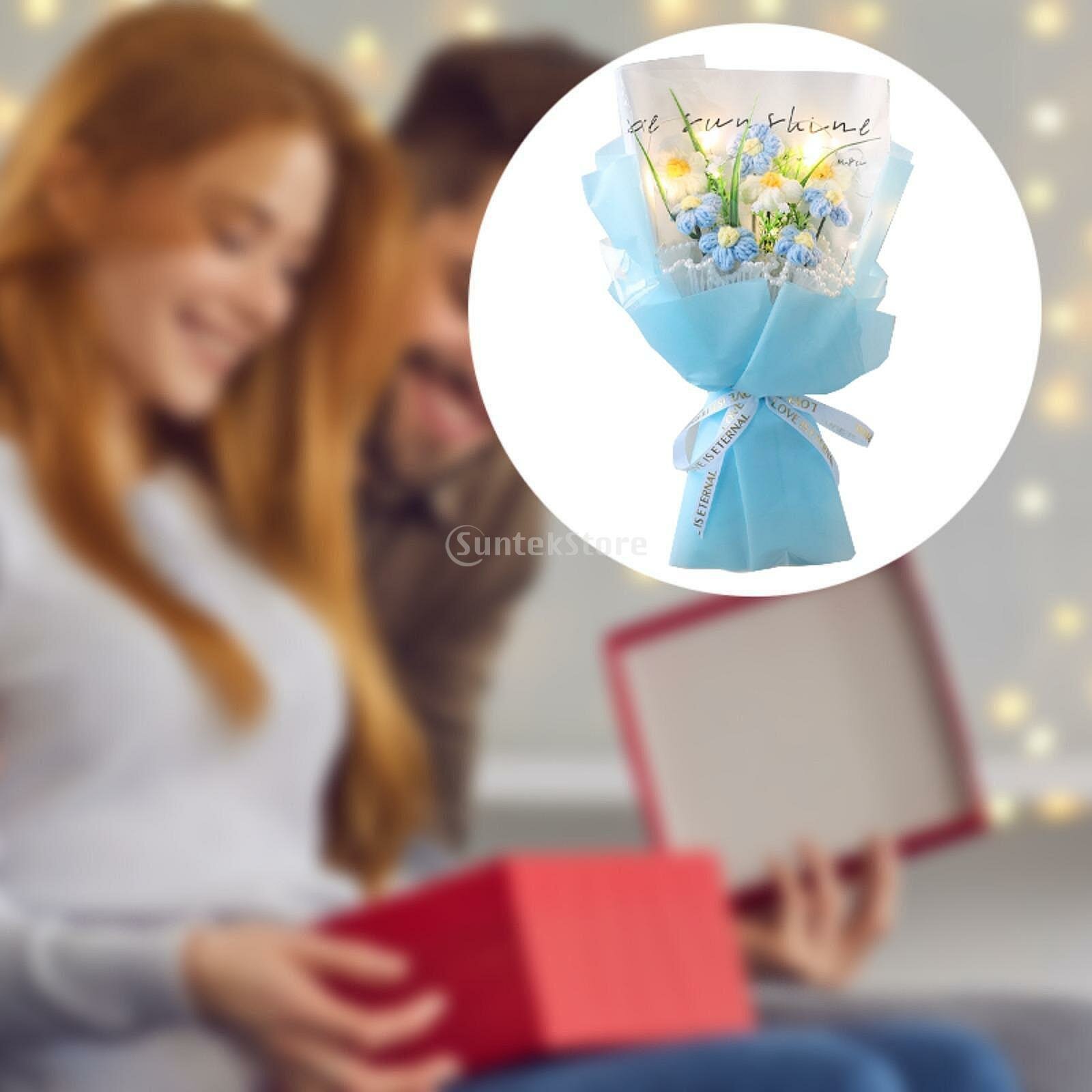 Вязаный букет цветов с подсветкой, искусственные цветы ручно