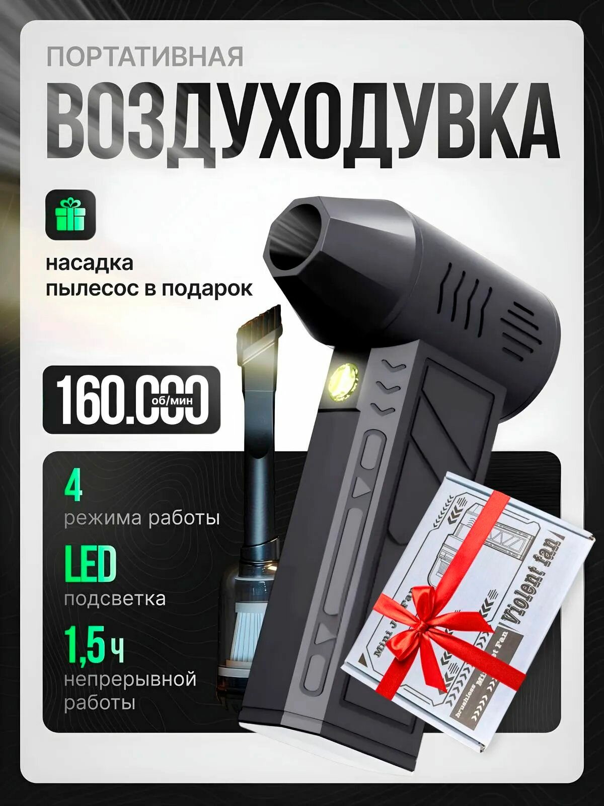 Воздуходувка аккумуляторная, пылесос портативный , турбо фен ветродуйка с функцией пылесоса