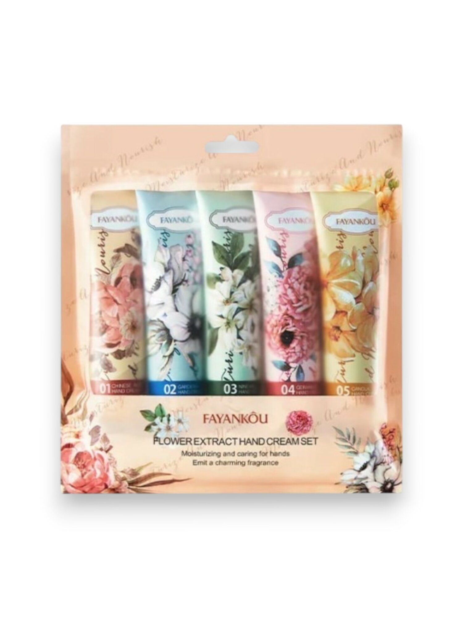 FLOWER EXTRACT Hand Cream Set, FAYANKOU (Набор кремов для рук с цветочными экстрактами), уп. 5 шт. по 30 гр.