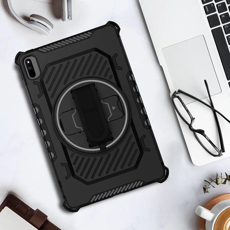 Чехол для планшета HONOR Pad V7 10.4 дюйма из мягкого силикона с ремешком и закаленным стеклом — серия Guardian A черный