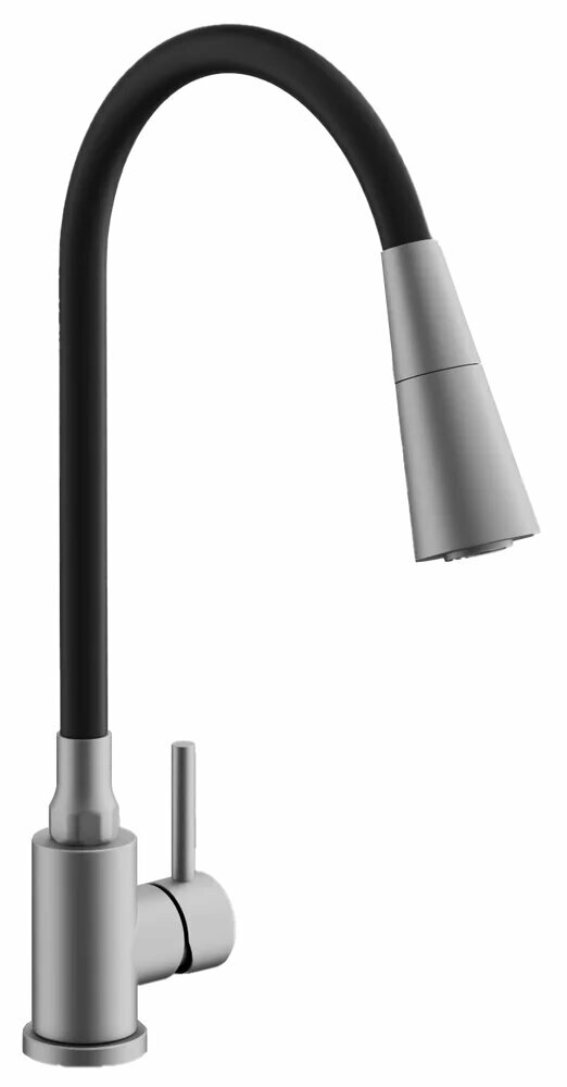 Смеситель для кухни BELZ B809 B74809-1 с гибким изливом, с поворотным изливом, черный, матовый, однорычажный, нержавеющая сталь, с керамическим картриджем