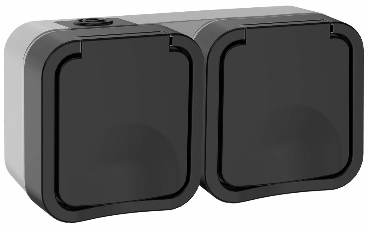Розетка 2-ая с з/к крышкой гориз. 16А IP55 TS122 графит TORS IEK