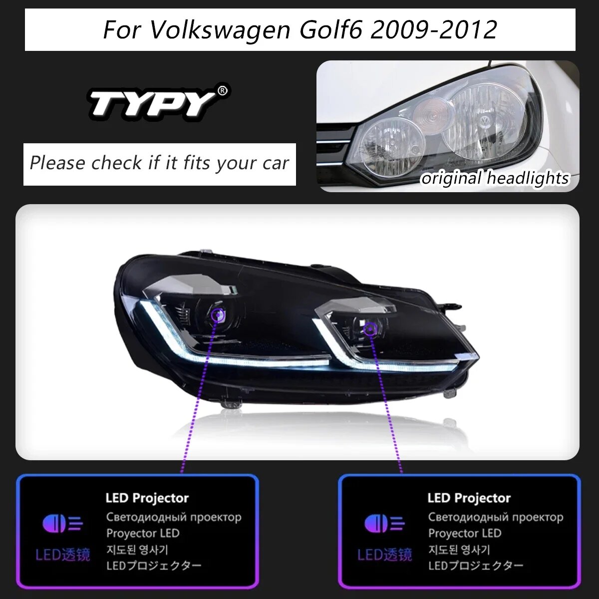Фары TYPY для Volkswagen Golf6 MK6 2009-2012 LED-автолампы дневные ходовые огни динамические поворотные сигналы автомобильные аксессуары
