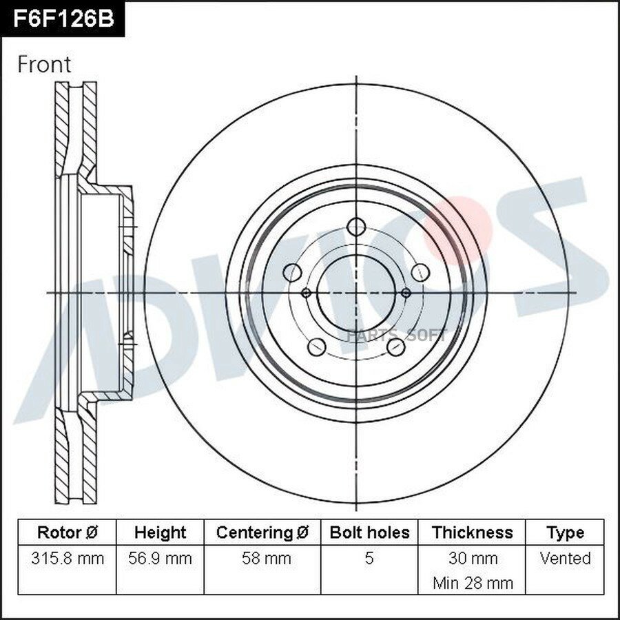 Диск тормозной пер. ADVICS от официального дистрибьютора, ADVICS, артикул F6F126B