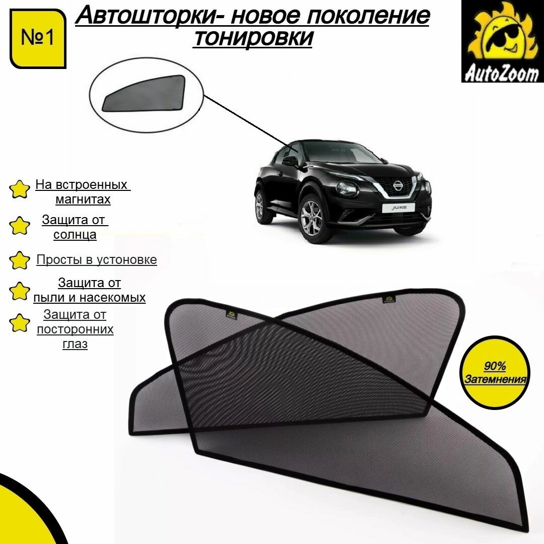 Автошторки магнитные для Nissan Juke F16 (2019-н. в.), доресталинг. джип 5-ти дв. (Ниссан Жук)на передние двери 2 шт