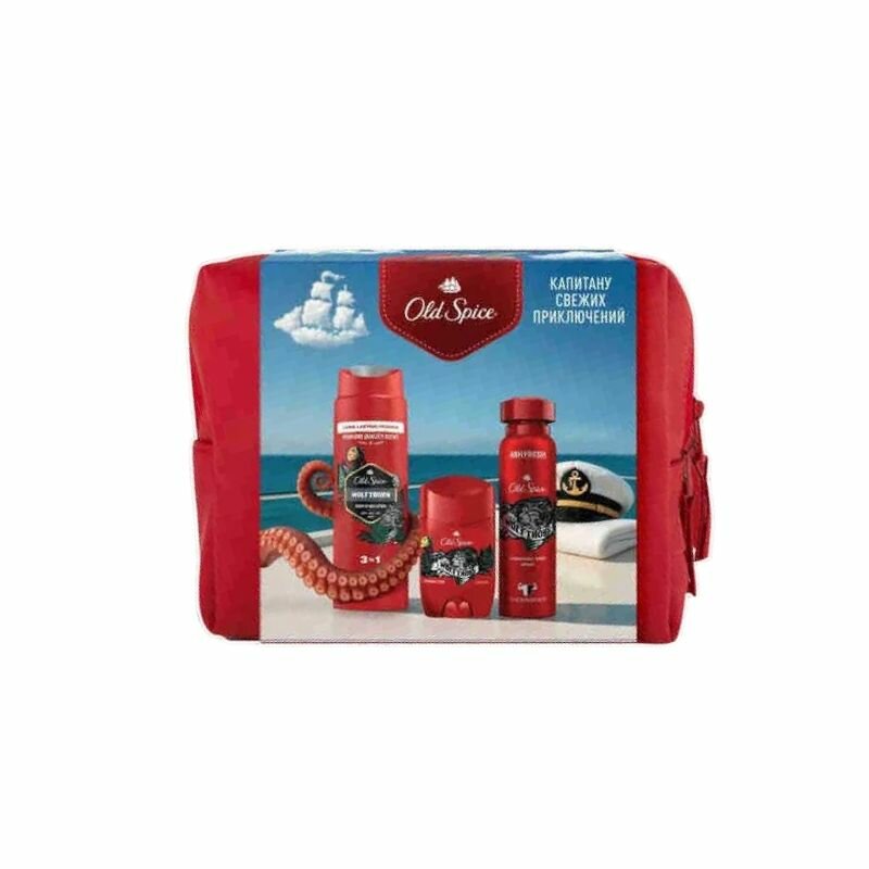 Old Spice Набор подарочный Wolfthorn, дезодорант спрей, 150 мл+гель для душа 3 в 1+ 250 мл+стик, 50 мл+ косметичка /