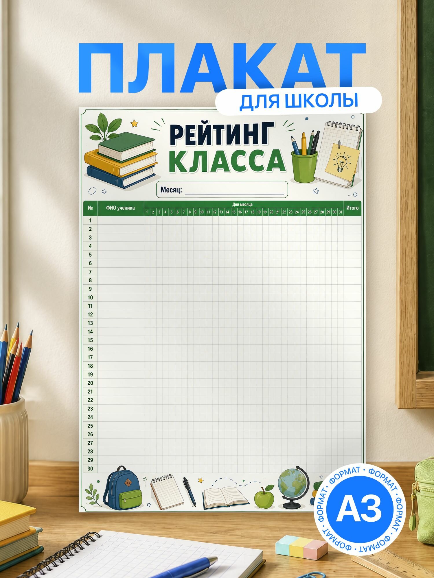 Плакат Рейтинг класса для школы, в класс