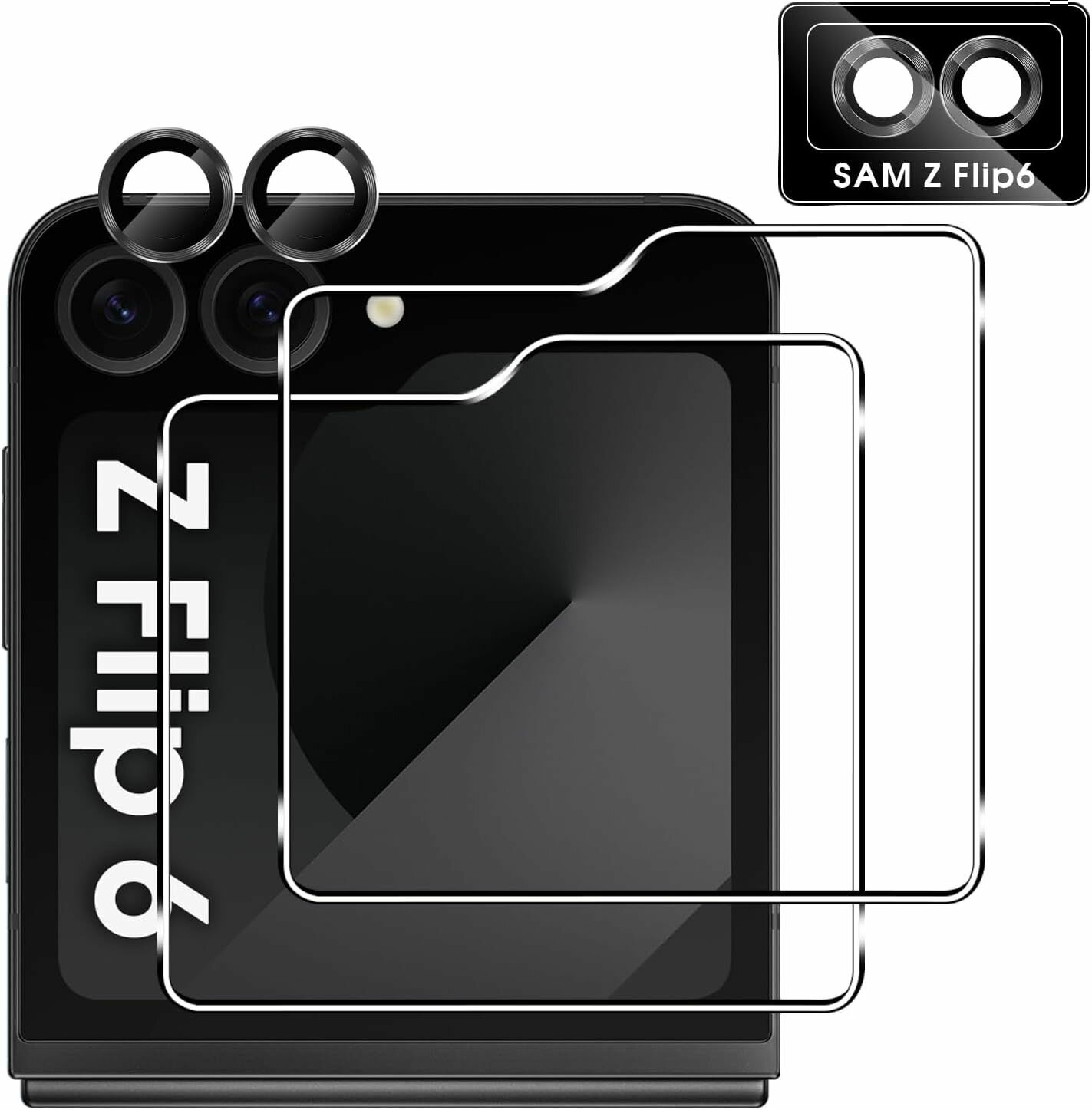 Закаленное стекло для Samsung Galaxy Z Flip 6 / Z Flip7 FE с защитой задней камеры 2+1 шт , твердость 9H без пузырьков Ultra HD