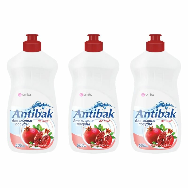 Aromika Гель для посуды Antibak De Luxe, гранатовый фреш, 500 мл, 3 штуки