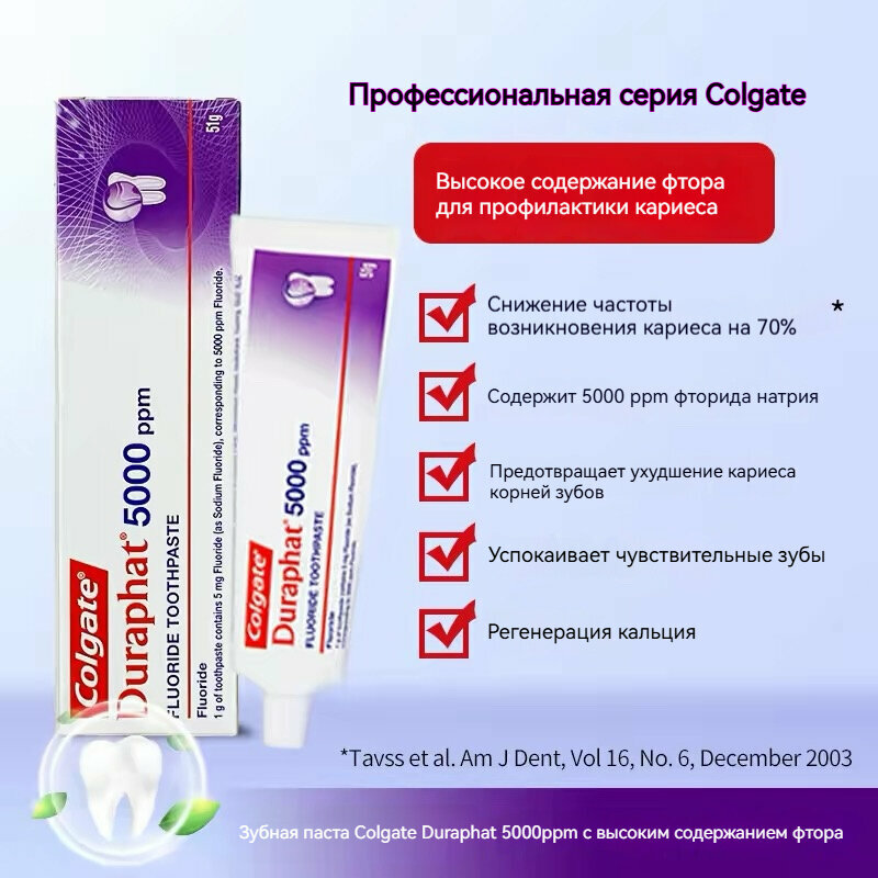 Зубная паста Colgate Duraphat для взрослых с фтором 5000 ppm, отбеливающая, вкус мяты, 51 г