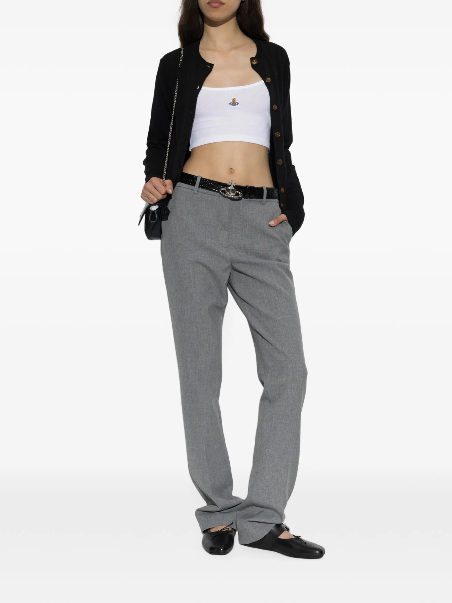 Топ Vivienne Westwood Orb-embroidered ribbed crop top, размер 40, бежевый/белый — фото 1