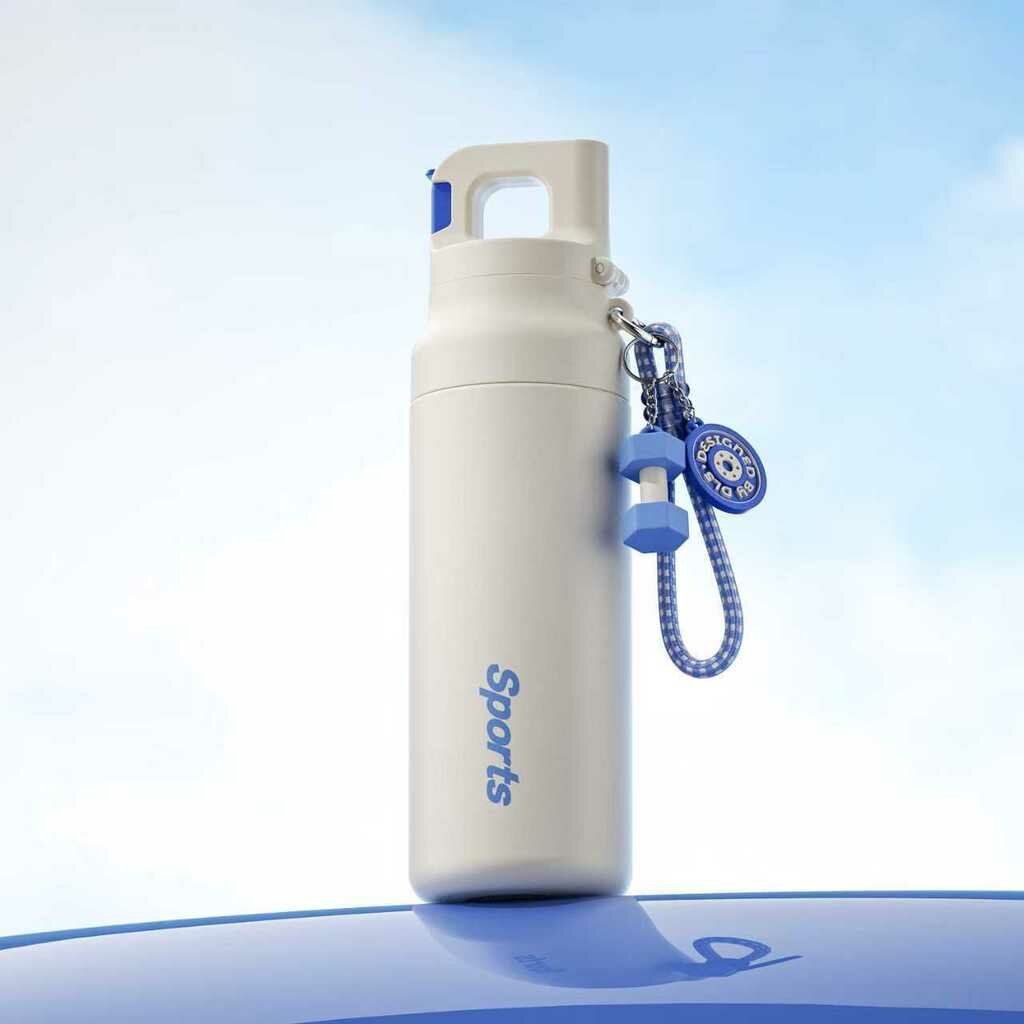 Heavyduty stainless steel thermos with quickopen cap for sports and outdoor excursions, white
