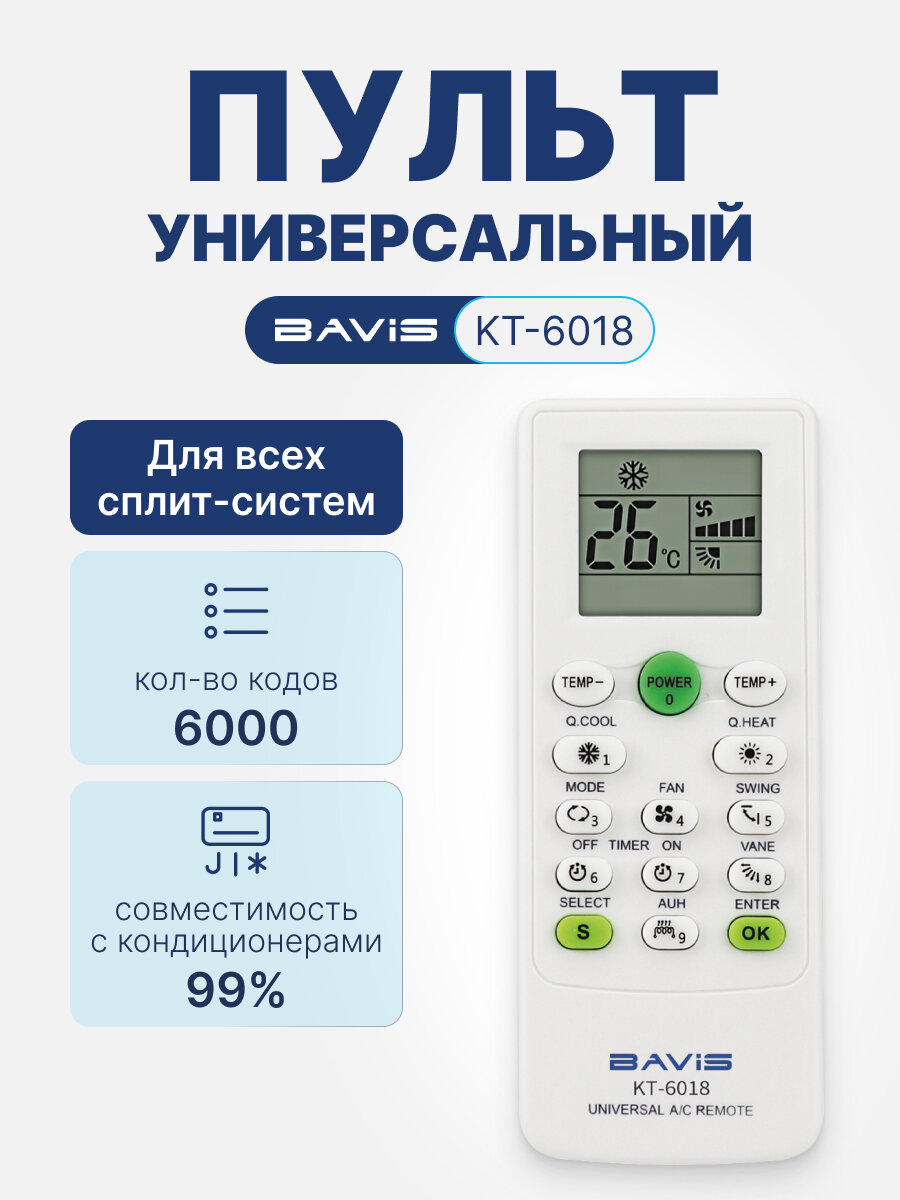 BAVIS KT-6018 (6000 в 1) универсальный ПДУ для кондиционеров