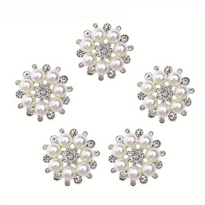 Пуговицы-цветы из пластика с стразами 10 шт. silvery-10pcs