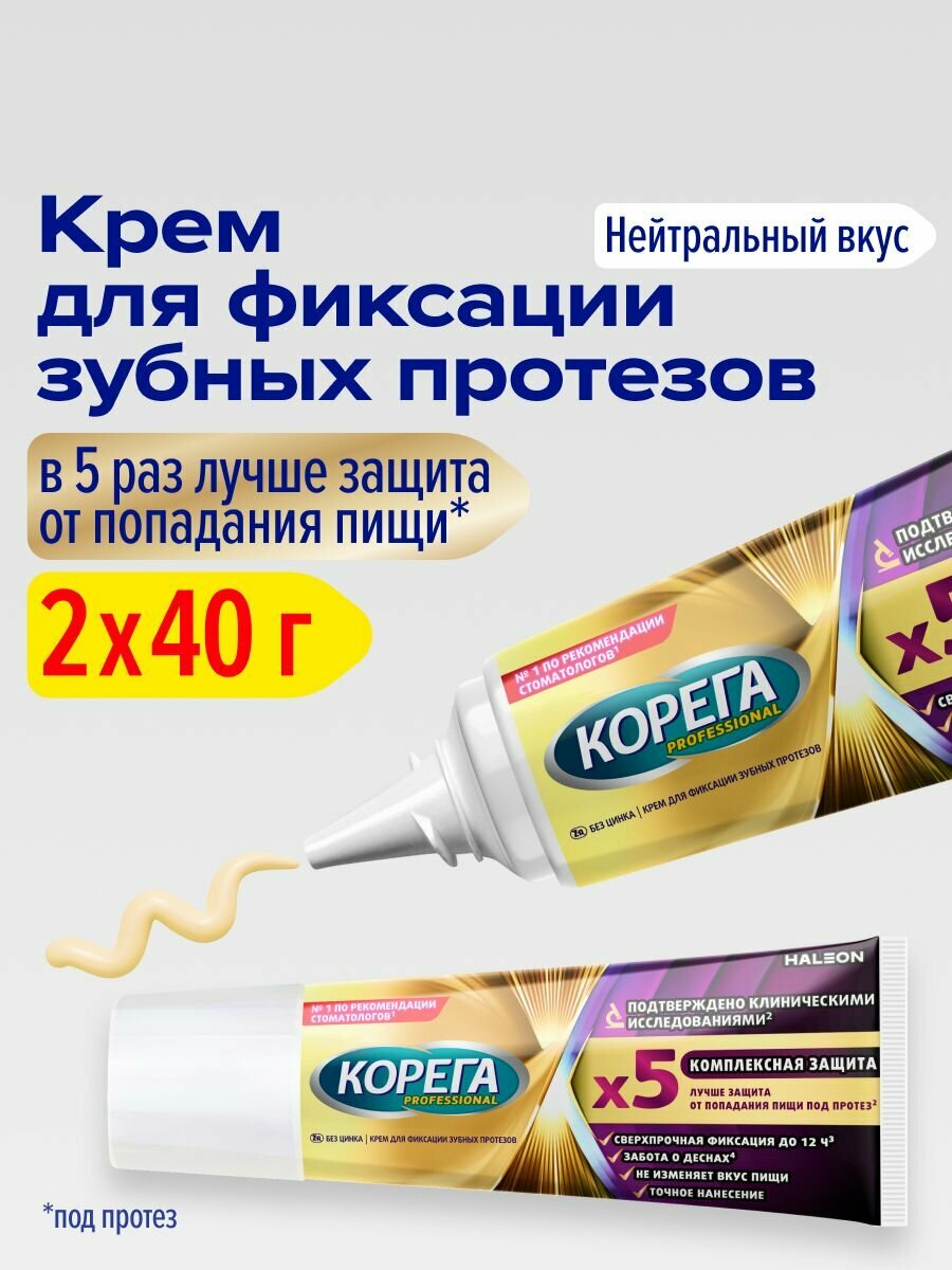 Корега Крем для фиксации зубных протезов Professional, 40 г 2 уп Комплексная защита