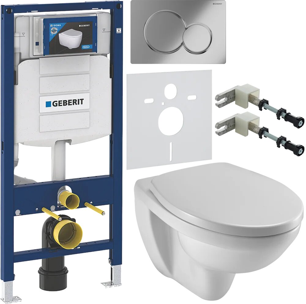 Комплект Унитаз подвесной Jacob Delafon Patio E4187 / Крышка E4267 / Инсталляция Geberit Duofix UP 320 111.300.00.5, Кнопка Sigma хром, Крепления к стене, Шумоизоляция