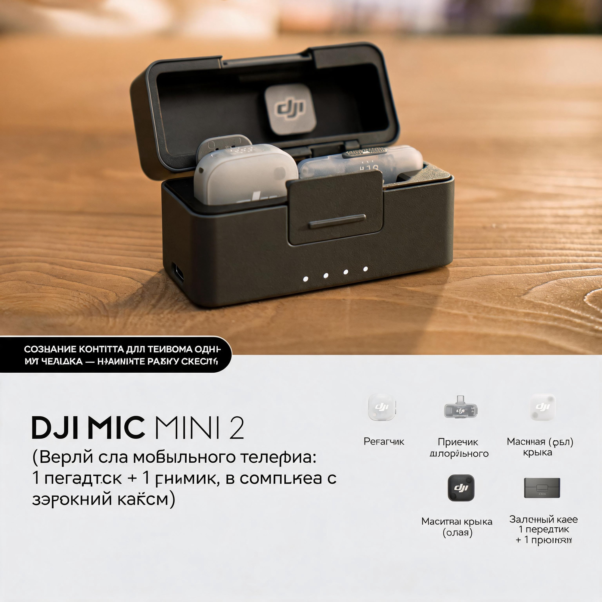 Беспроводной петличный микрофон DJI Mic Mini 2(мобильная версия1TX + 1 RX+Charging Case) для телефонов и экшн-камер Osmo