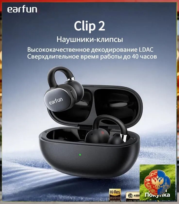 Наушники беспроводные с микрофоном EarFun Clip 2, Bluetooth, USB Type-C, черный