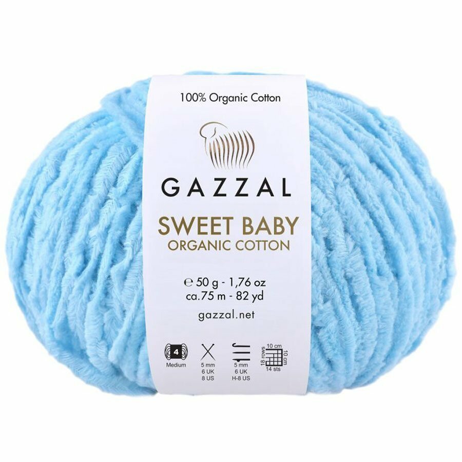 Пряжа Gazzal SWEET BABY ORGANIC COTTON 2608 голубой (5 мотков)