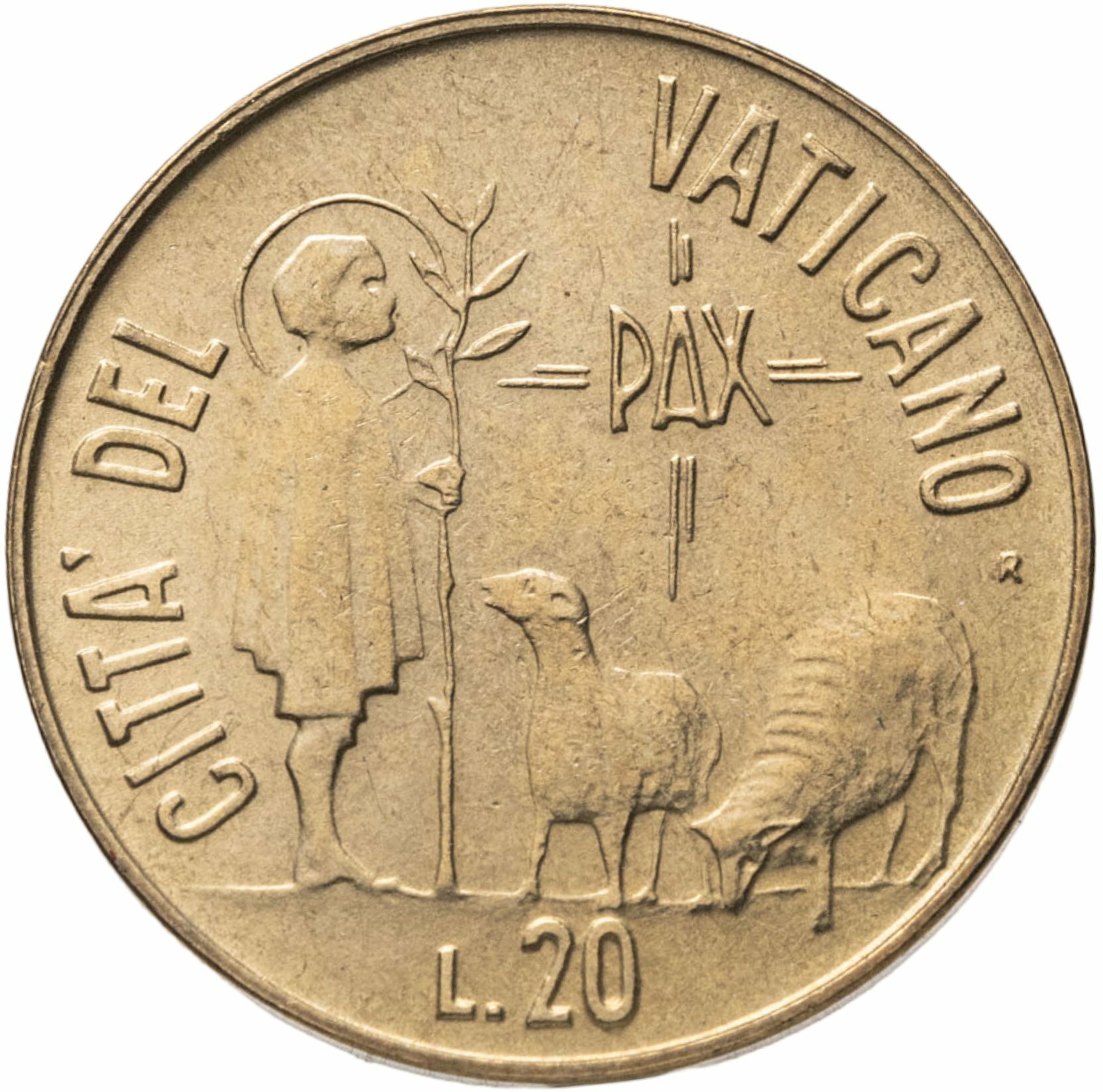 Ватикан 20 лир 1984, Алюминиевая бронза, в сохранности UNC