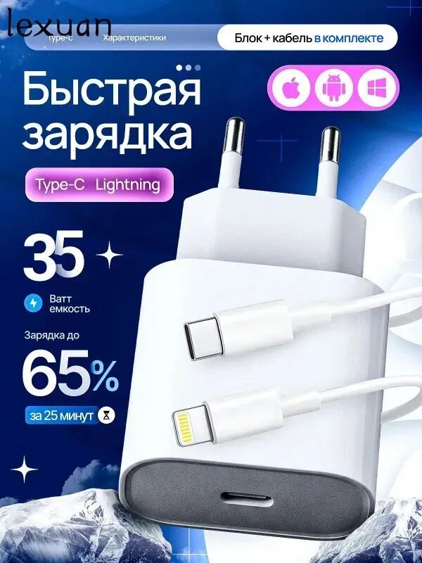 Зарядка для iPhone 35W. Быстрое зарядное устройство на айфон Lightning