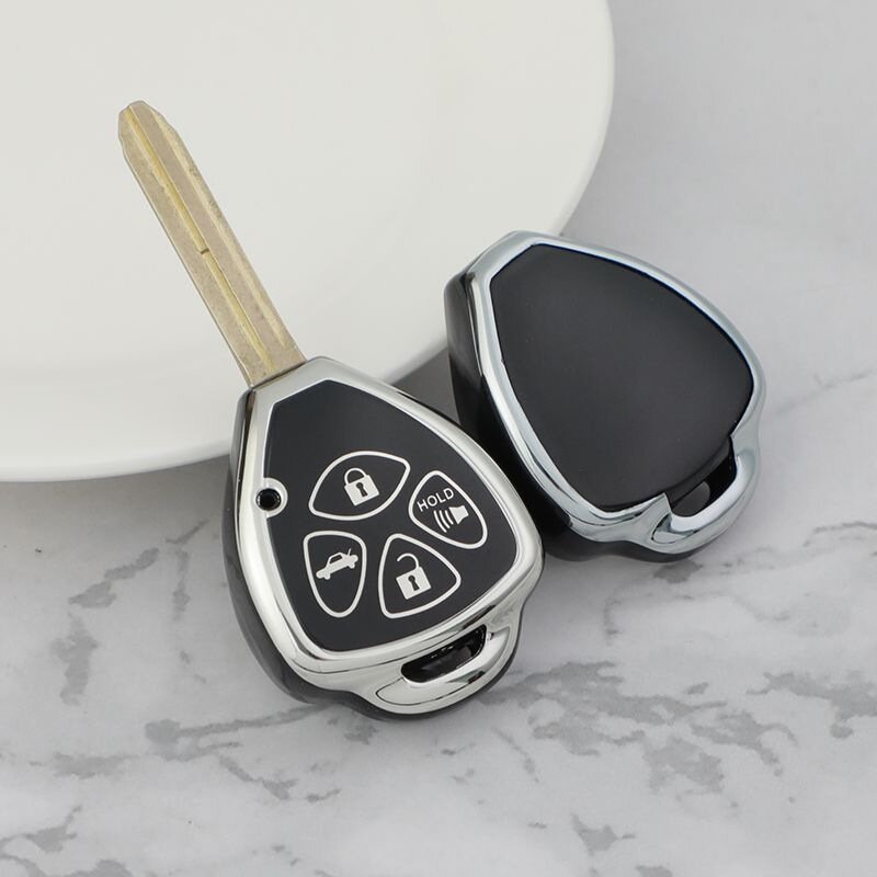 Серебристый край 4-клавишный чехол для ключа автомобиля Тойота Камри Королла Корона - Ивовый белый с белым брелоком