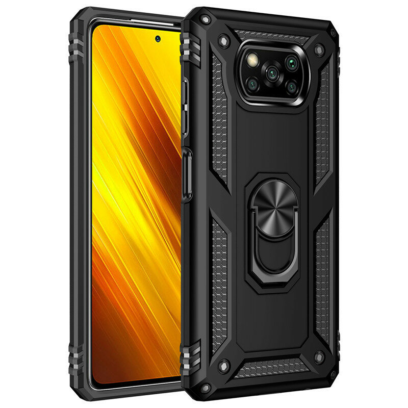 Противоударный чехол MyPads для Xiaomi Poco X3 NFC и Poco X3Pro с кольцом-подставкой, черный