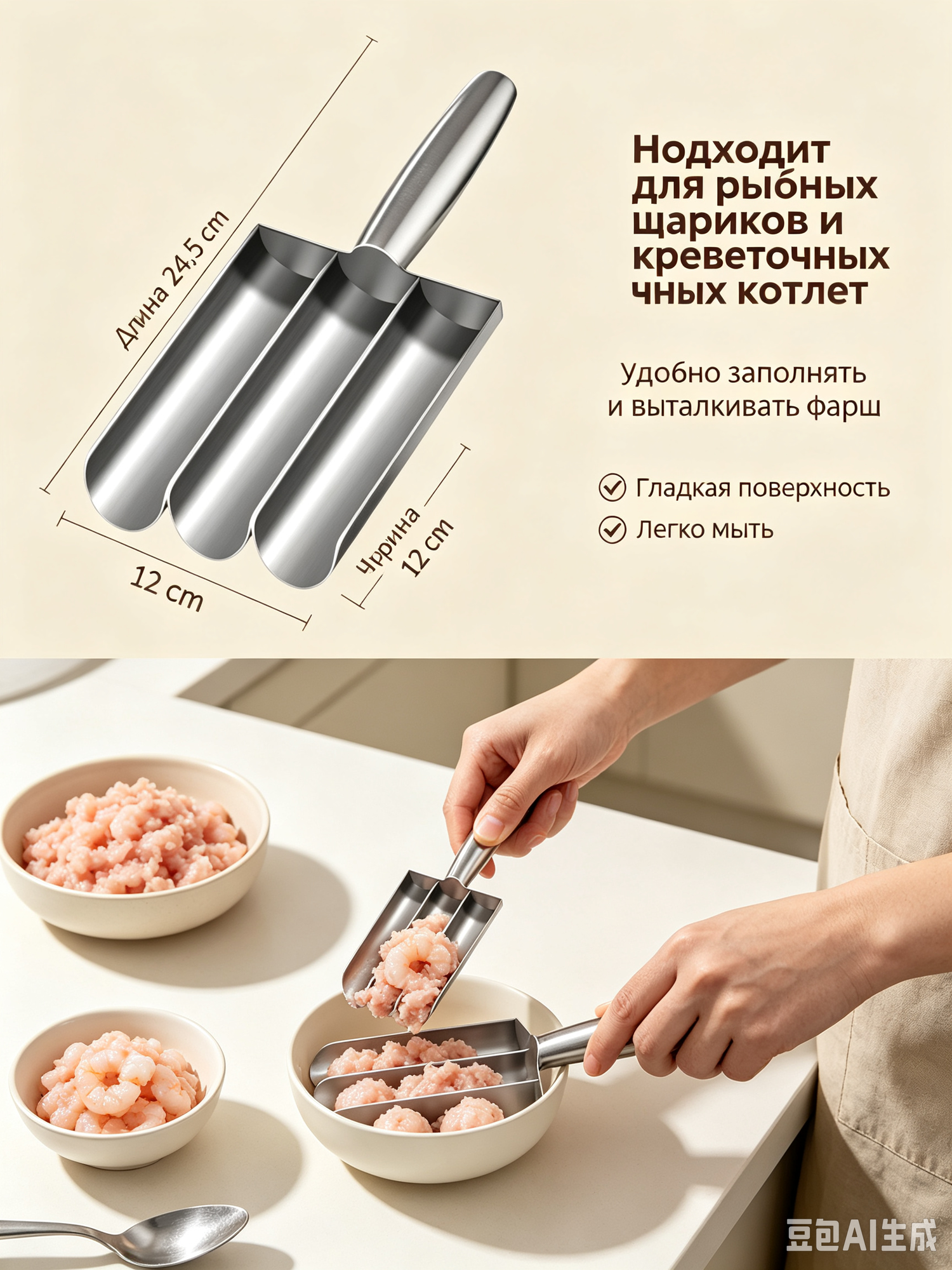 Формовщик фрикадельок на 3 ячейки, сталь 304, для дома, готовит котлеты и шарики из фарша, в комплекте лопатка