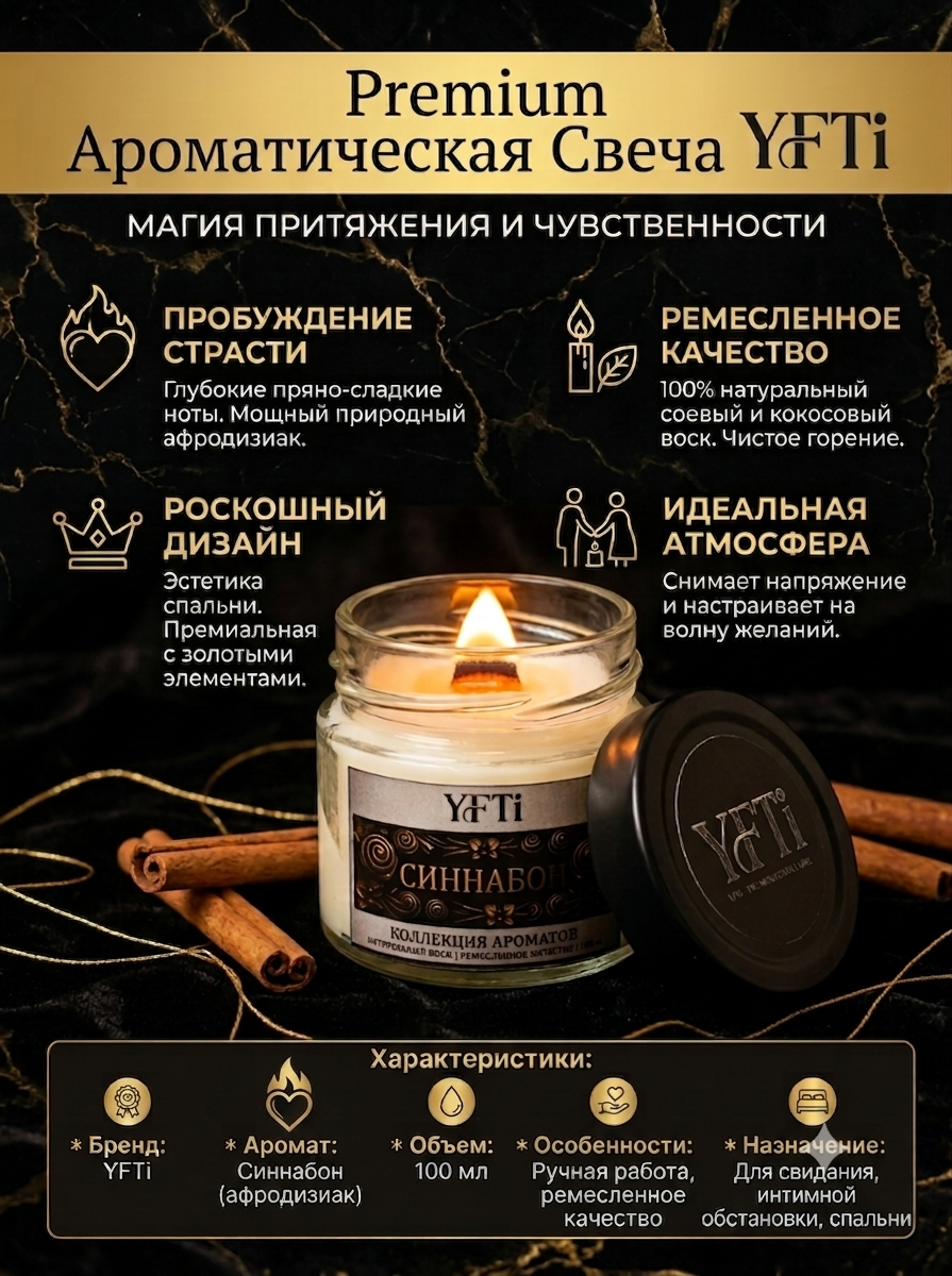 Ароматическая Свеча YFTi «Синнабон»: Магия Искушения и Страсти