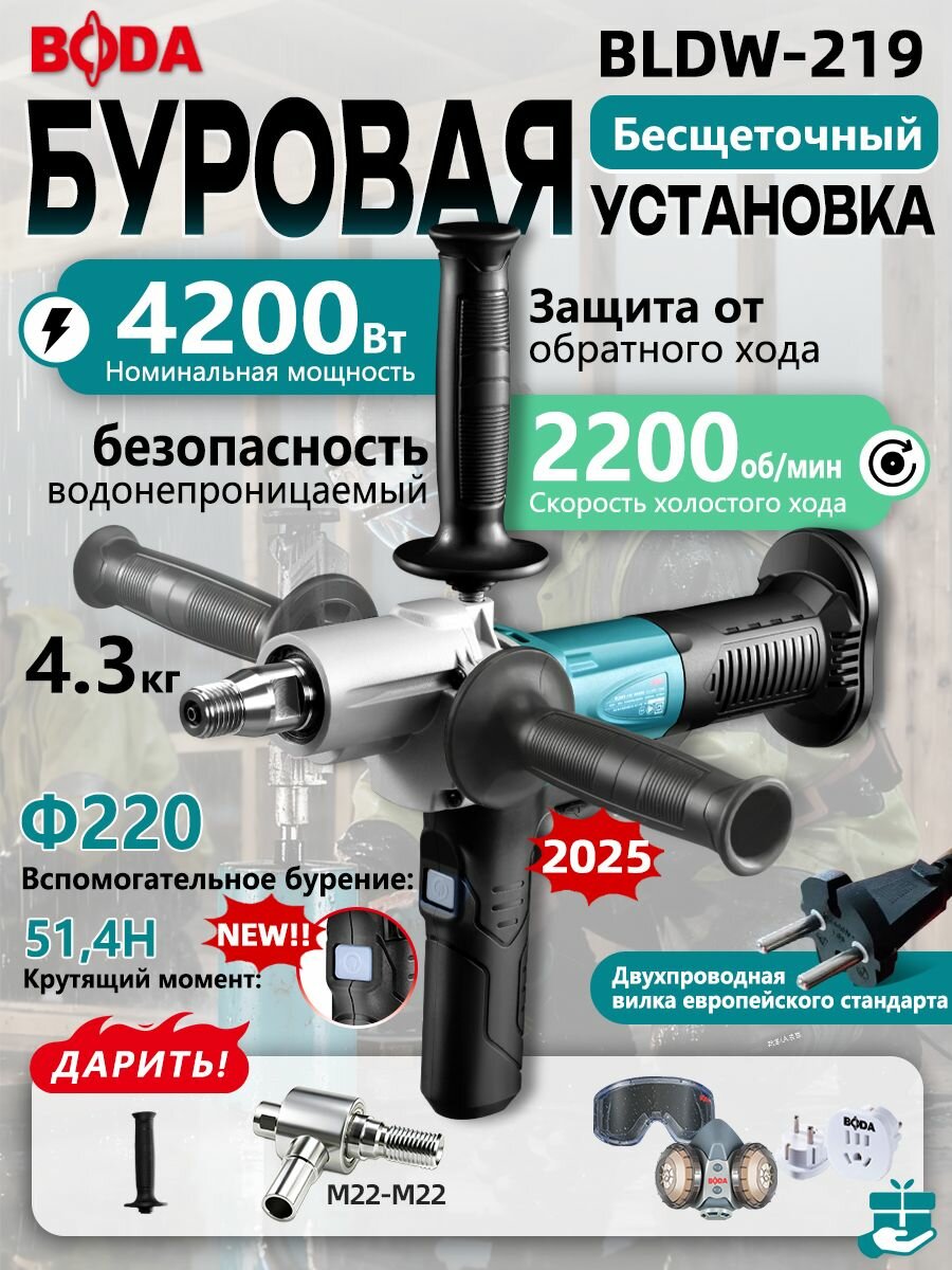 Дрель, BODA, BLDW-219, Производитель источника, бесщеточное, Электронное сцепление, С адаптером для пылесоса