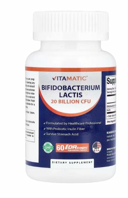 Vitamatic, бифидобактерии лактис (Bifidobacterium lactis), 60 капсул DRcaps из гипромеллозы