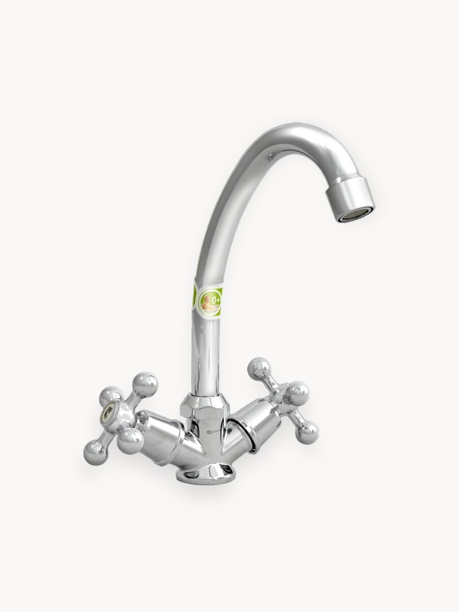 Смеситель для мойки двуручный "Juguni" с гибкой подводкой, JGN0440, кран-букса керам, хром/мах.