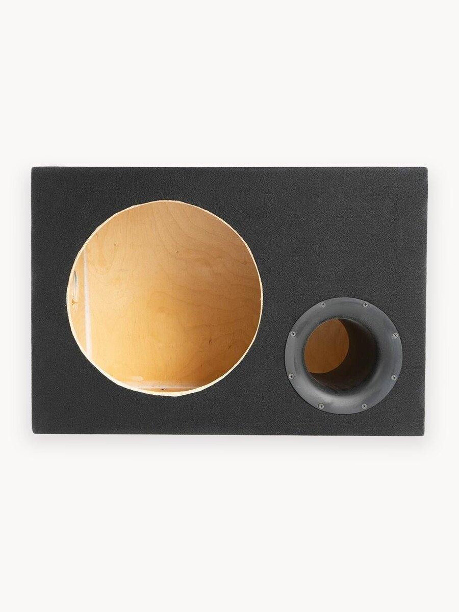 Короб для сабвуфера 12"(30см) 49 литров, черный, двойная стенка, на трубе (100ммх220мм) с фазоинвертором