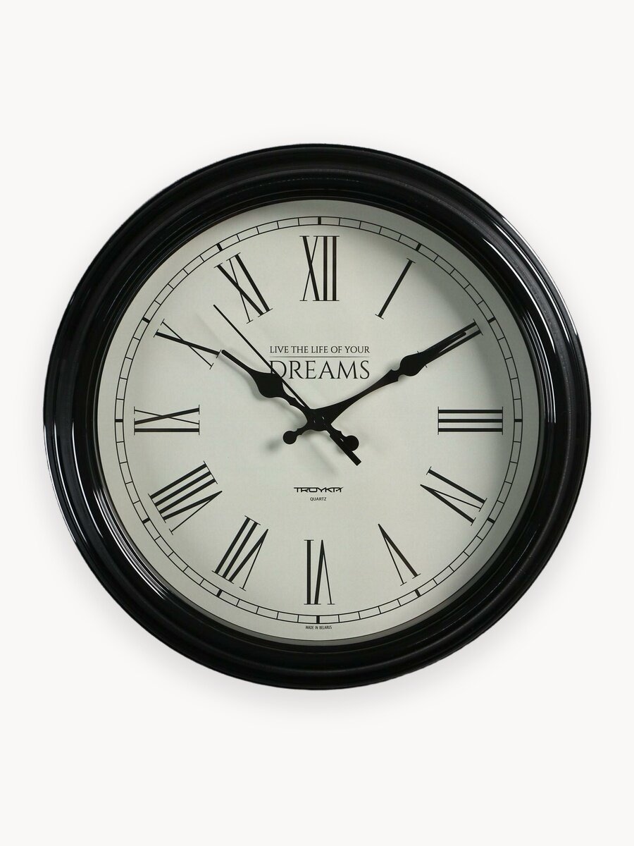 Часы настенные Тройка "Классика", кварцевые, бесшумные, черные, плавный ход