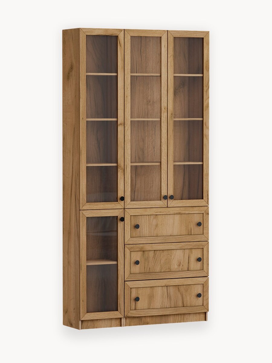 Книжный шкаф-витрина Шелли с ящиками 3.3, цвет дуб крафт золотой , размер 120х35х240