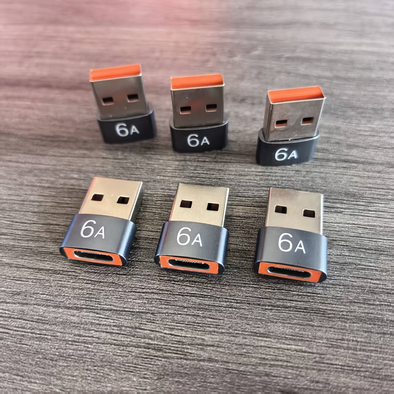 Переходник Type-C на USB, 6 шт, серый, компактный, для зарядки и подключения флеш-накопителей к смартфонам, планшетам и компьютерам