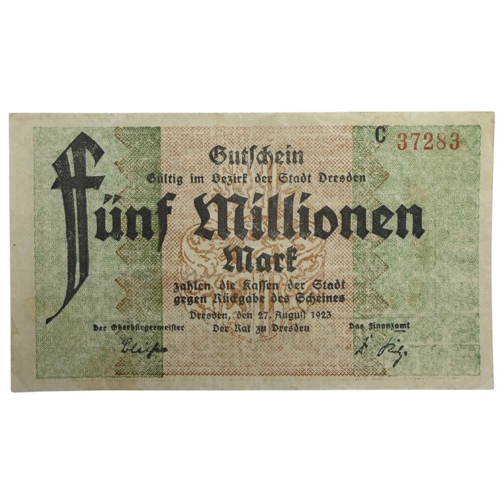 Германия (Веймарская республика) Дрезден 5000000 (5 миллионов) марок 1923 г. (Серия C)