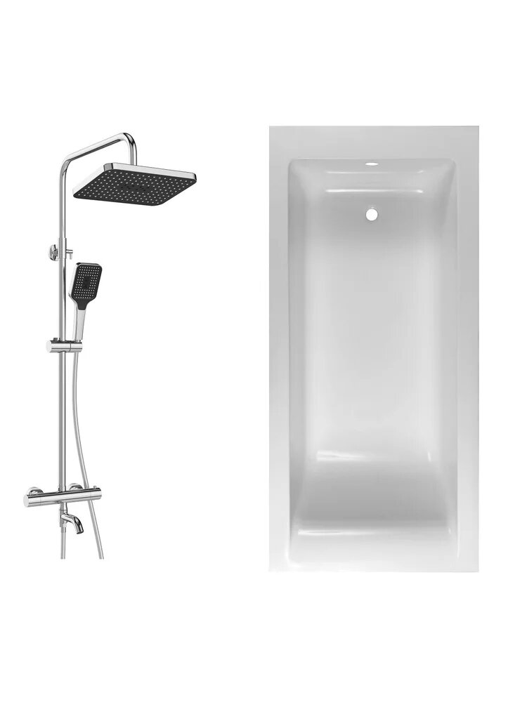 Комплект Ванна из иск. камня STWORKI Ольборг ФР-00014092 без опоры 180x80 см, белая / Стойка Готланд S13175CR со смесителем, с термостатом, хром