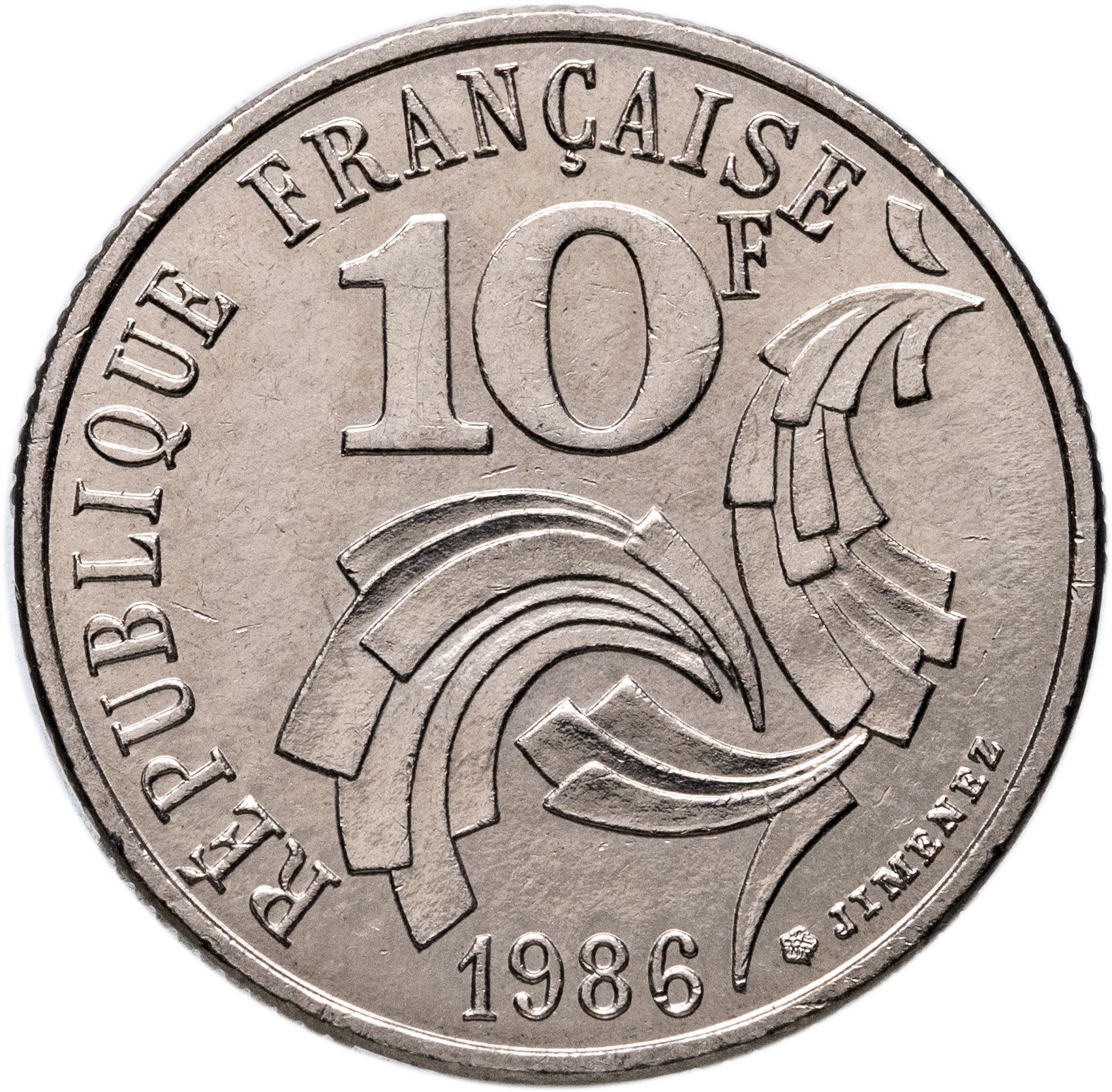 Франция 10 франков francs 1986 "Свобода, Равенство, Братство", Никель, в сохранности XF-AU