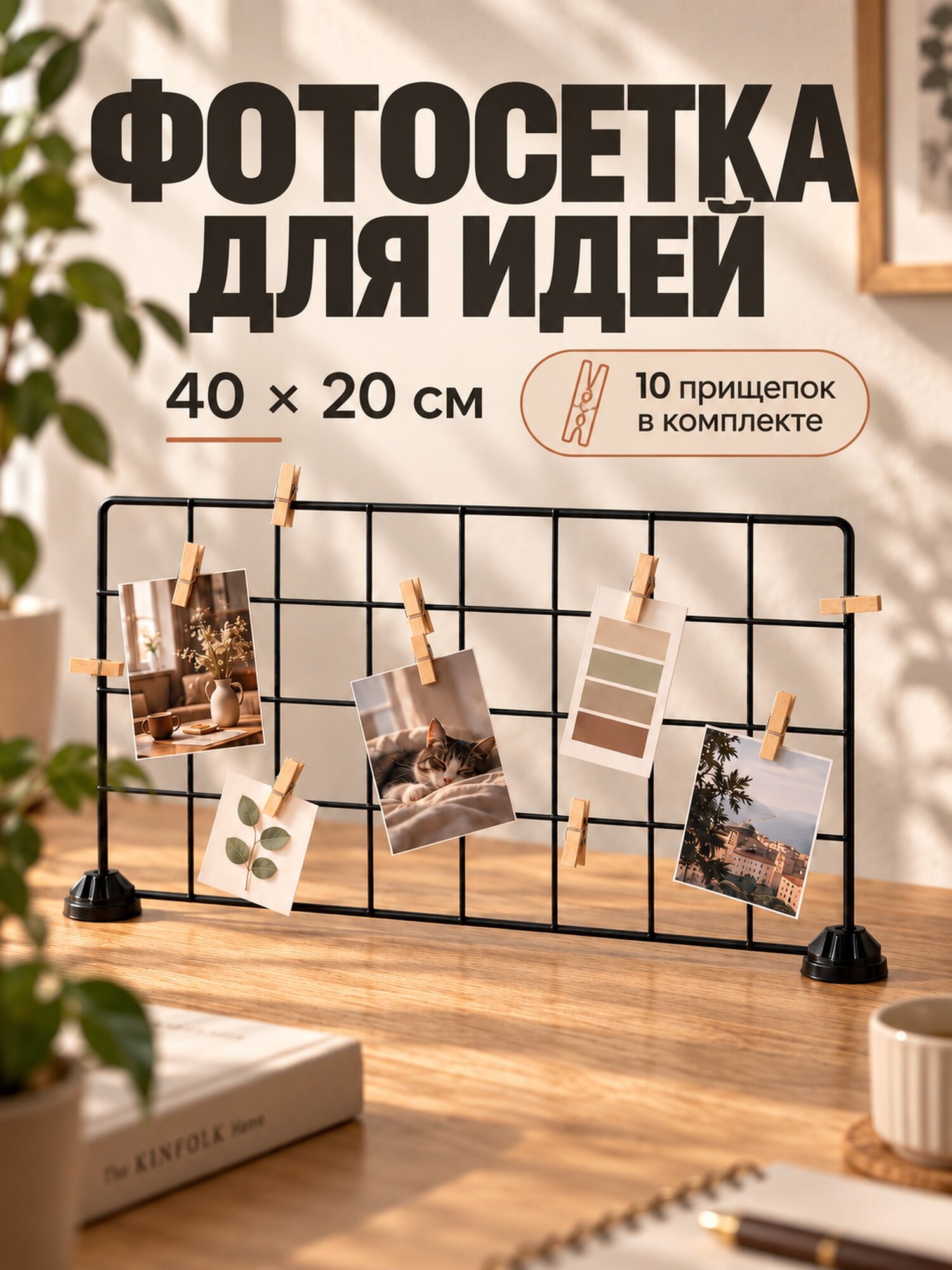 Настольный Мудборд 20x40 см Manory Domo "Пегборд", прямоугольный, цвет черный