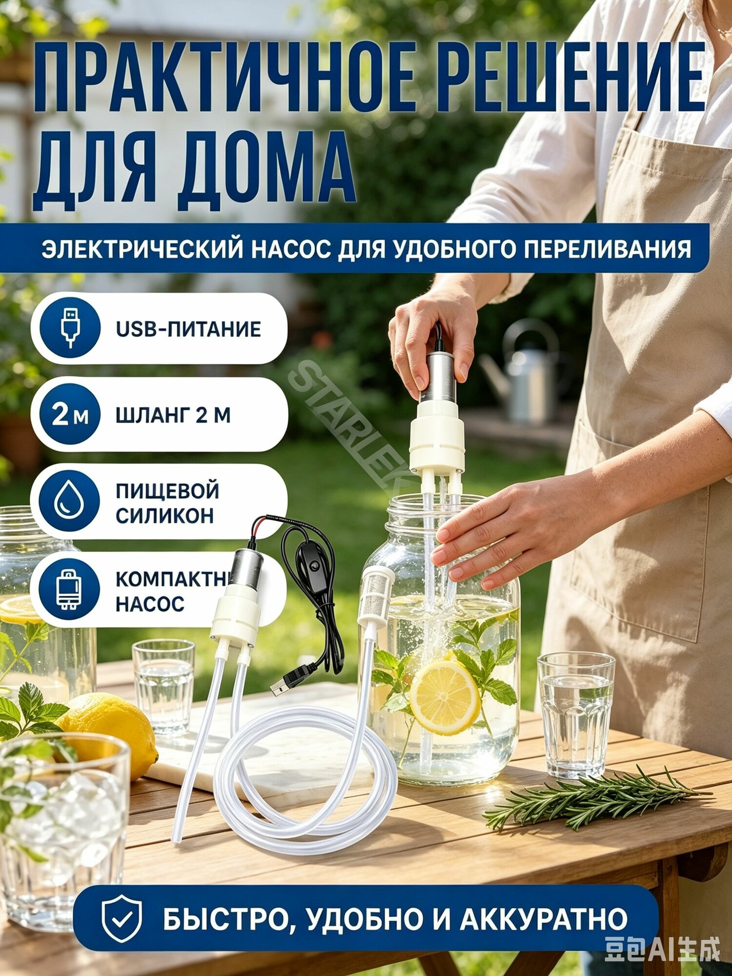 STARLEK Насос для перекачки браги и вина USB, мини-насос с фильтром и силиконовым шлангом 5 м, электрический насос 5В для воды и пищевых жидкостей, не погружной