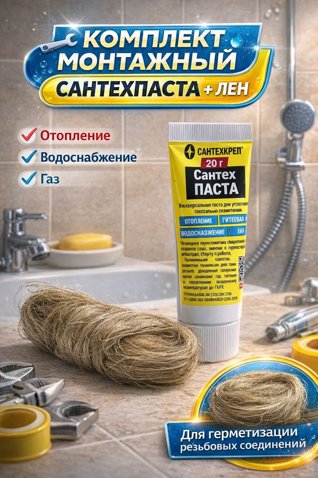 Набор СантехПаста 20 гр. + лен 14 гр.