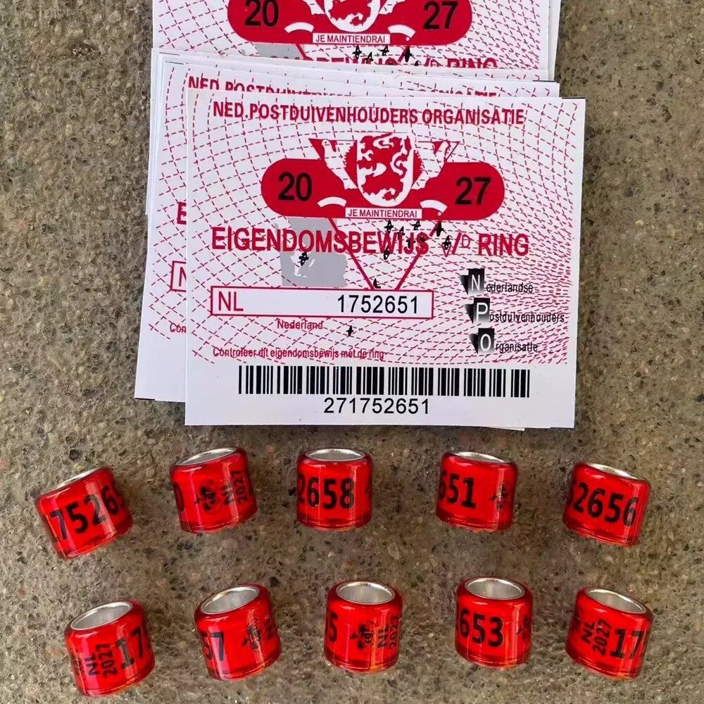 Кольца для голубей NL 8 мм, красный, 10 шт. 2027 Red
