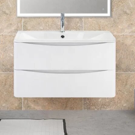 Тумба под раковину без столешницы BelBagno Acqua 80 подвесная, белая, глянцевая, из МДФ, тумба для ванной, с ящиками, с доводчиками