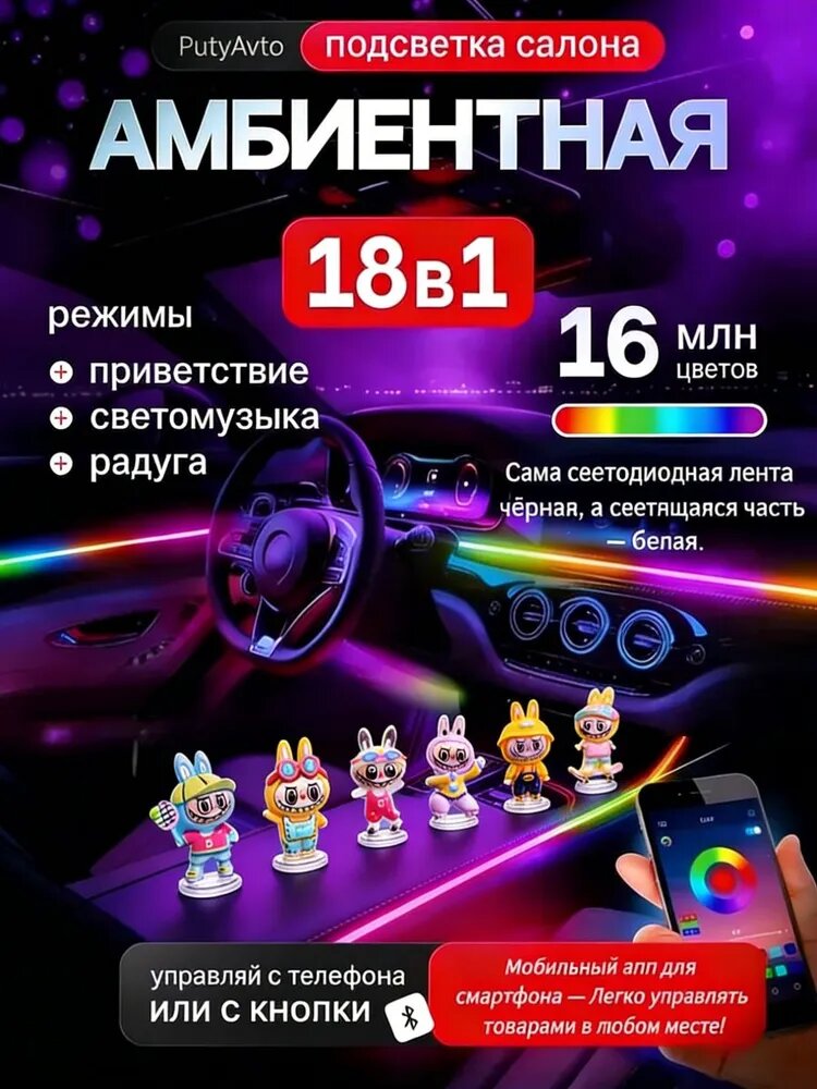 Амбиентная подсветка в салон авто RGB 18в1