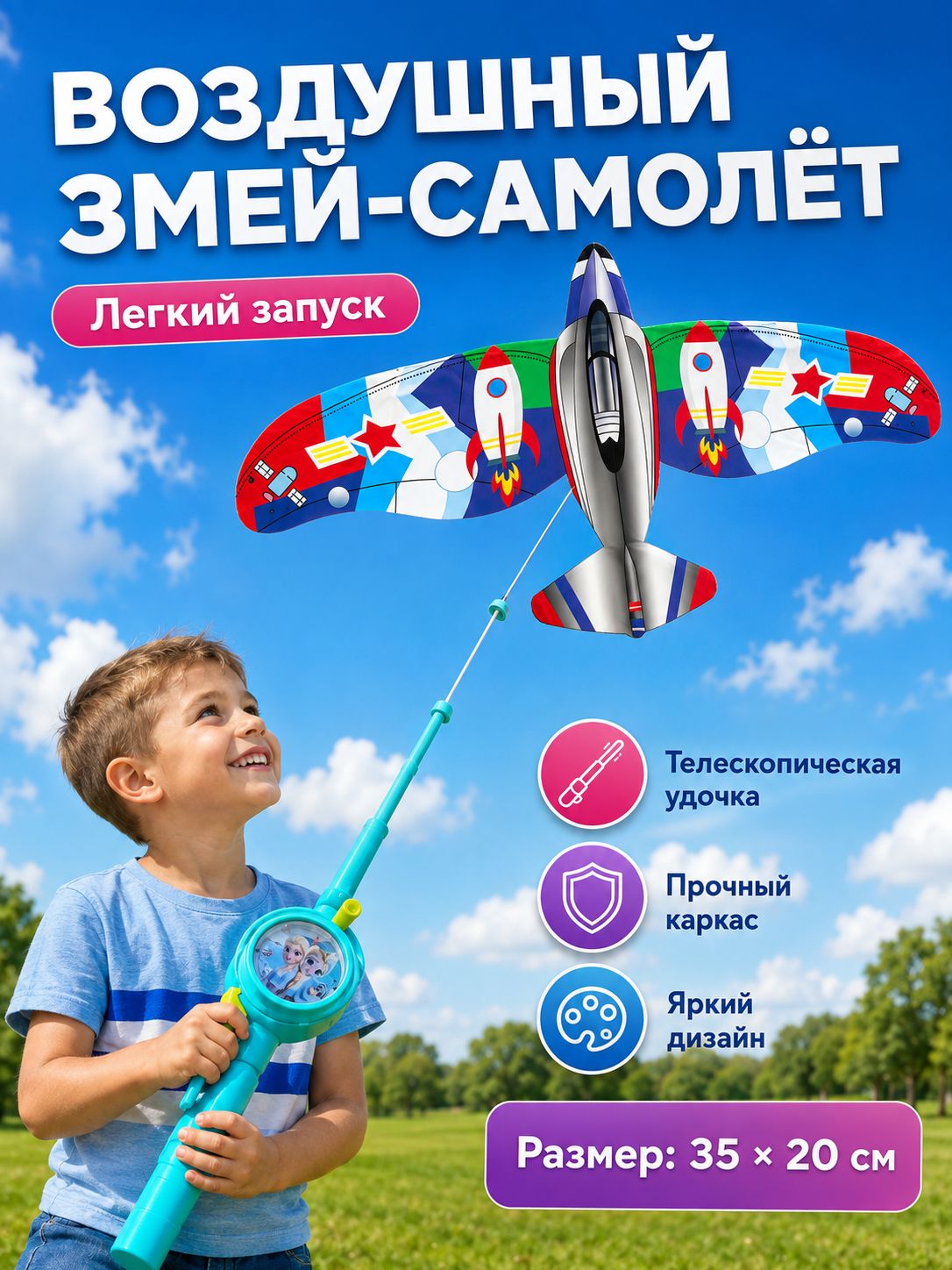 Маленький воздушный змей на удочке для детей, летающий змей для мальчиков и девочек с катушкой