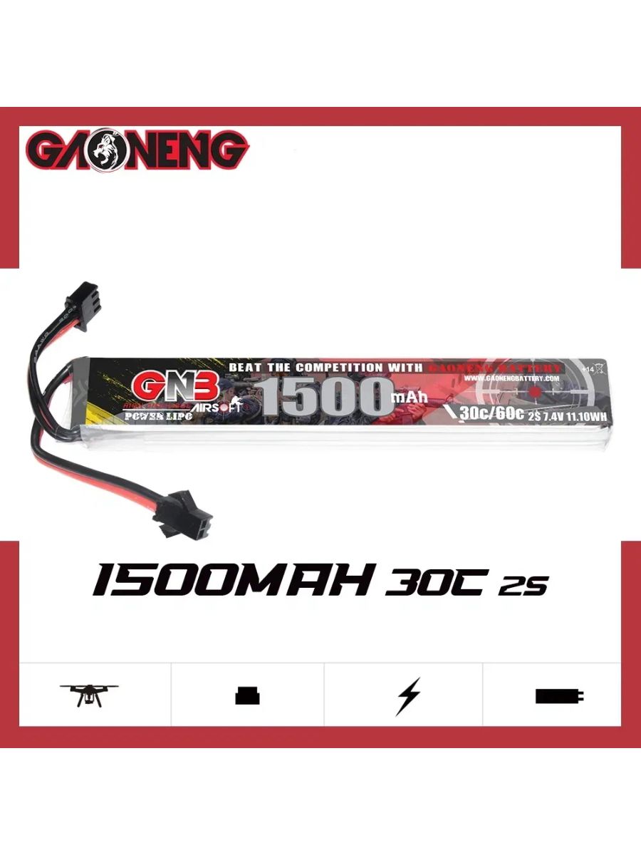 Аккумулятор Li-po Gaoneng GNB 1500MAH 2S1P 7.4V 30C 13x21x128mm Mini Tamiya
