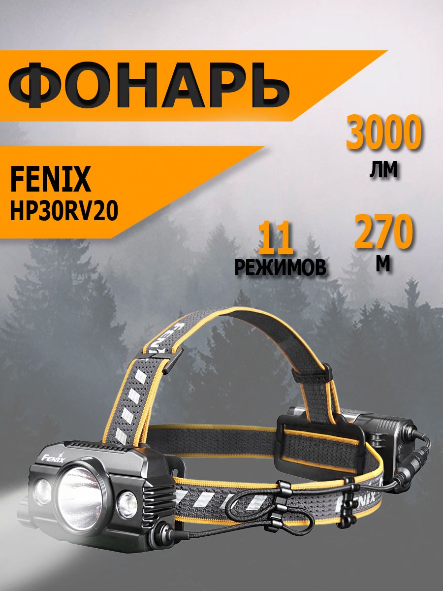 Фонарь налобный аккумуляторный светодиодный Fenix HP30R V2.0, 2000 лм, черный, HP30RV20